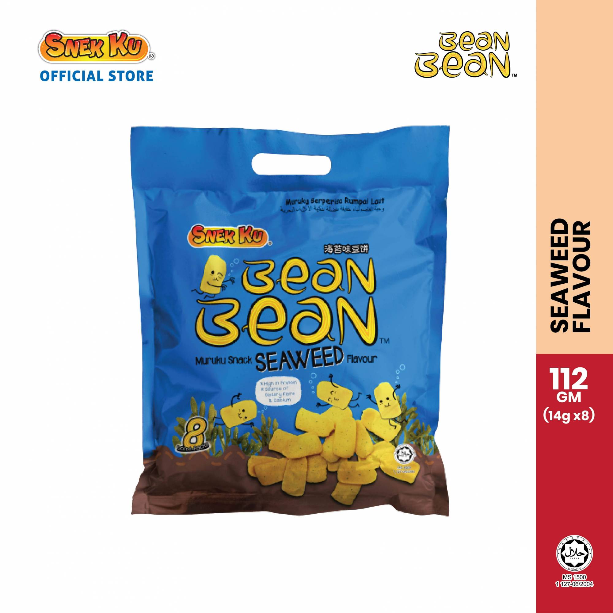 Snek Ku Bean Bean Seaweed Flavoured Snacks (14g x 8 pkts)